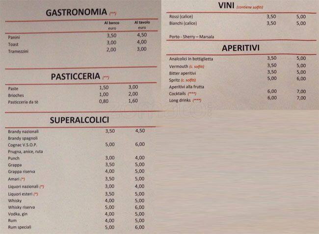 Menu da Caffè del Quirinale caffè bar, Roma, Via Ventiquattro Maggio