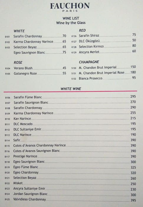 Menu at FAUCHON Paris, Istanbul, Koru Sok. No:2 D:164
