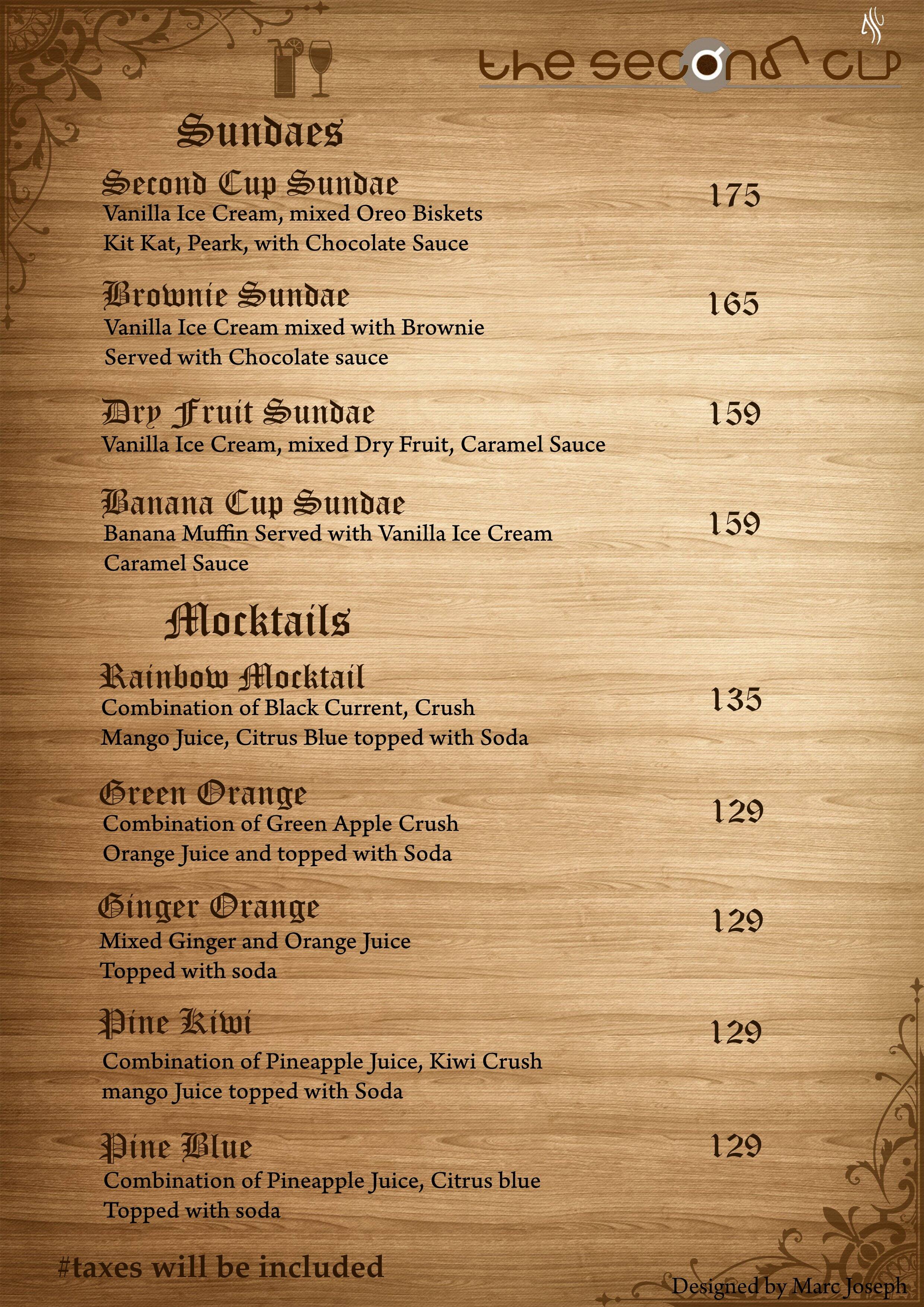 The Second Cup Menu, Menu for The Second Cup, Sainikpuri, Secunderabad ...