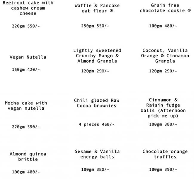 Menu of Nutreen, DLF Phase 5, Gurgaon