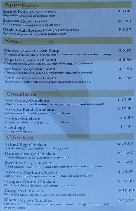 Menu at Penang Village Malaysian Delights restaurant, East Victoria Park