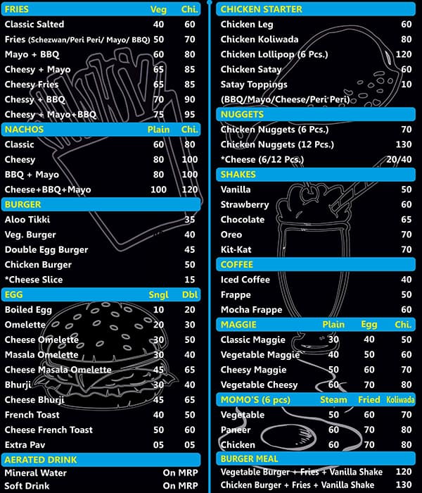 Menu of Zingers, Seawoods, Navi Mumbai