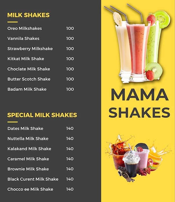 Menu of Mama Shakes, Lingampally, Hyderabad