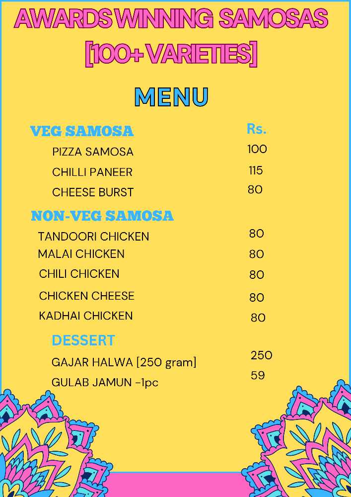 Menu of Awards Winning Samosas - 100 Plus Varieties, Sector 7, Dwarka ...
