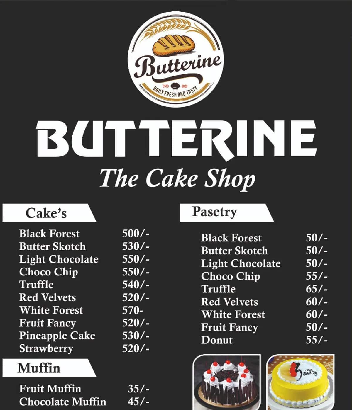 Menu of Butterine Bakery, Amrapali Dream Valley, Greater Noida