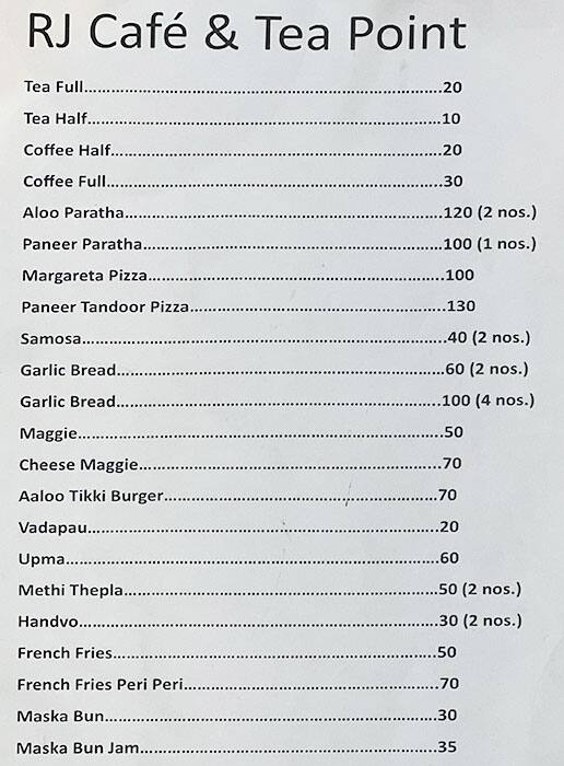 Menu of RJ Tea Point & Cafe, Airport Gandhinagar Highway, Gandhinagar