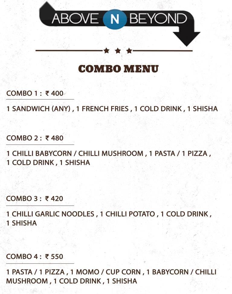 Menu at Above N Beyond, Kolkata, Salt Lake Bypass Road