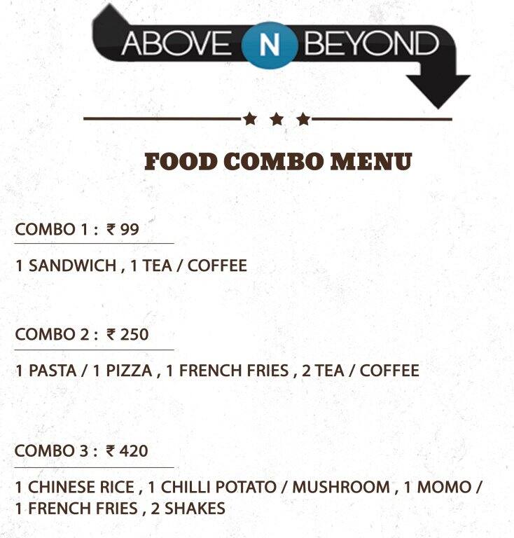 Menu at Above N Beyond, Kolkata, Salt Lake Bypass Road