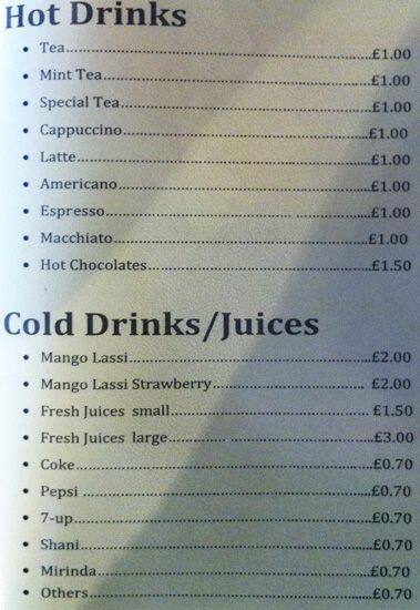 Menu at Food Palace restaurant, London