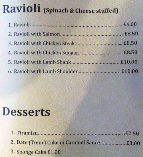 Menu at Food Palace restaurant, London