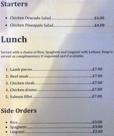 Menu at Food Palace restaurant, London