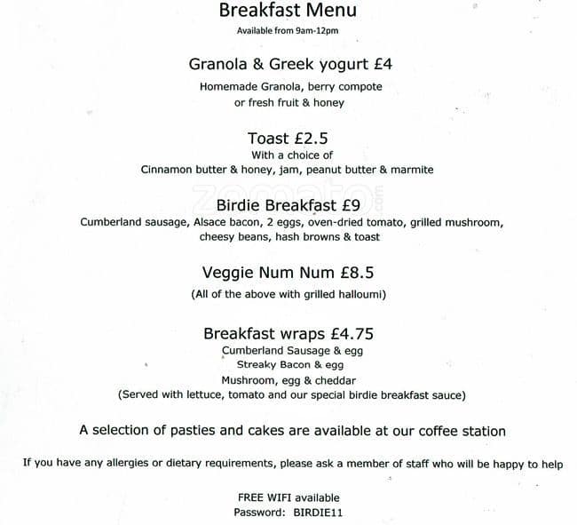 Menu at Birdie Num Nums Cafe, London