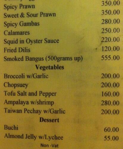 Menu at Panciteria China restaurant, Pasig