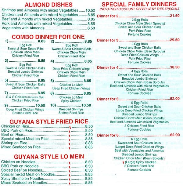 Menu at Sunlight Chinese Food restaurant, Brampton