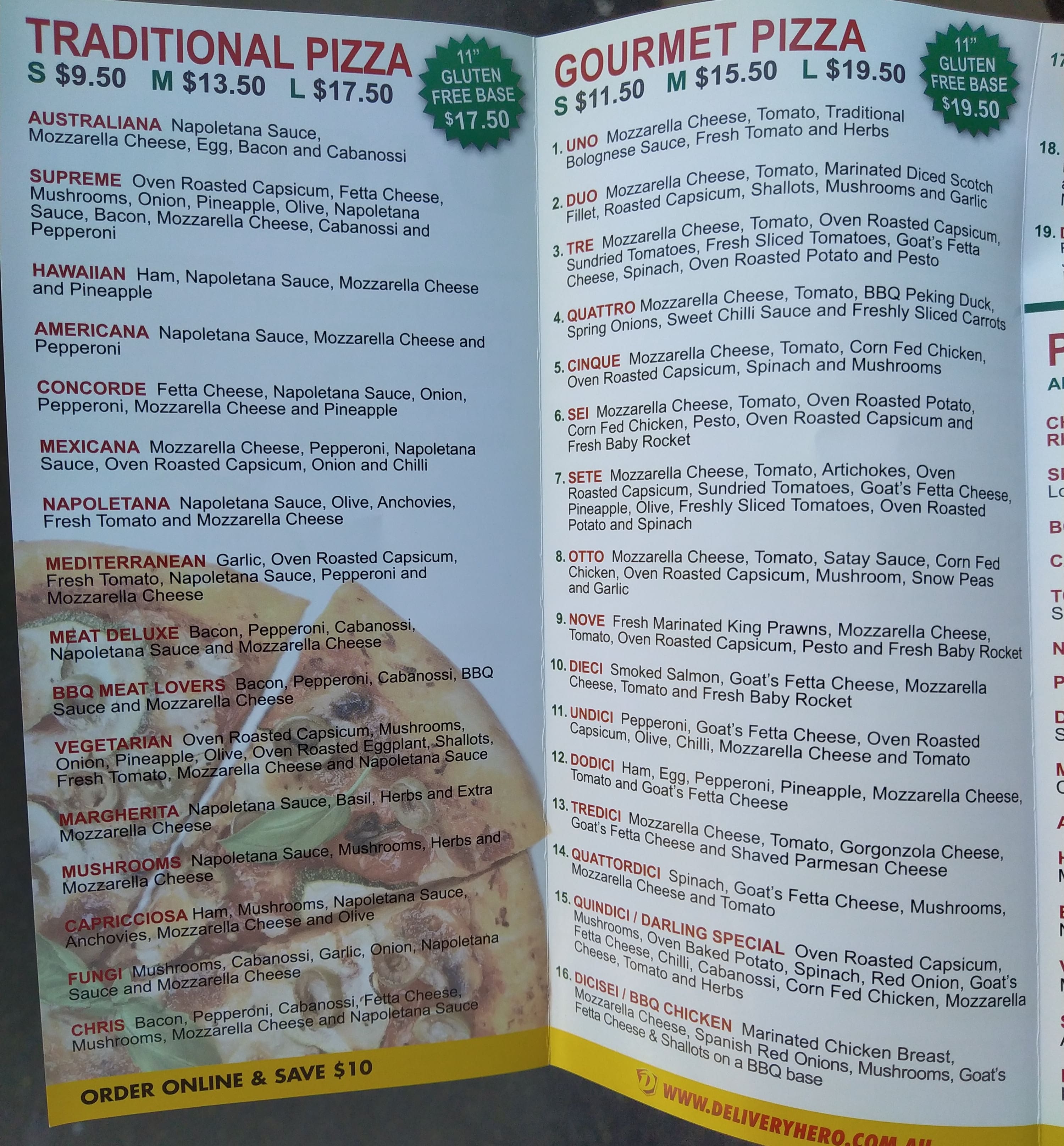 Menu at The Darling Pizzeria, Pyrmont