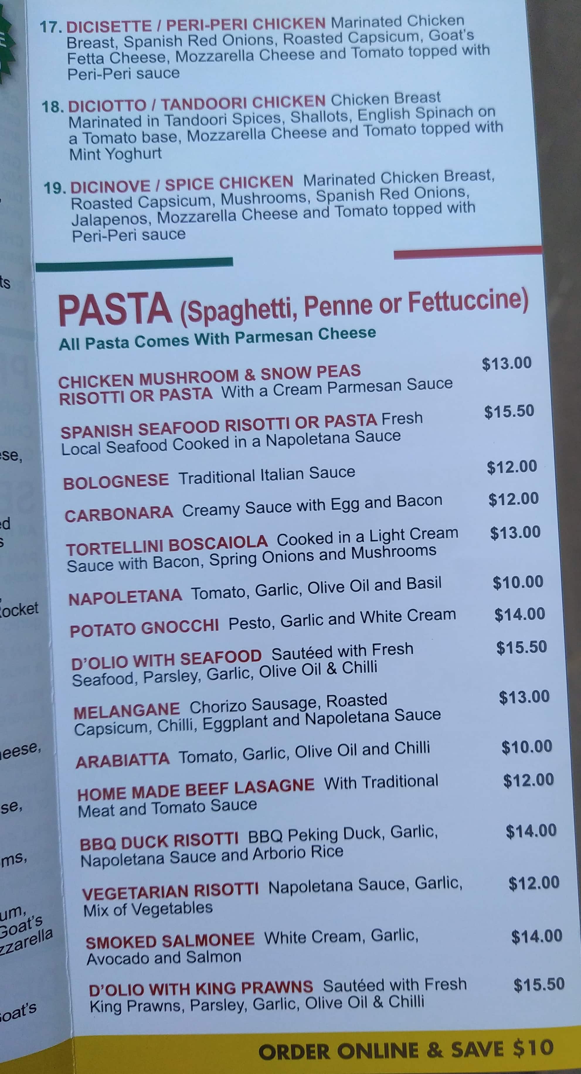 Menu at The Darling Pizzeria, Pyrmont
