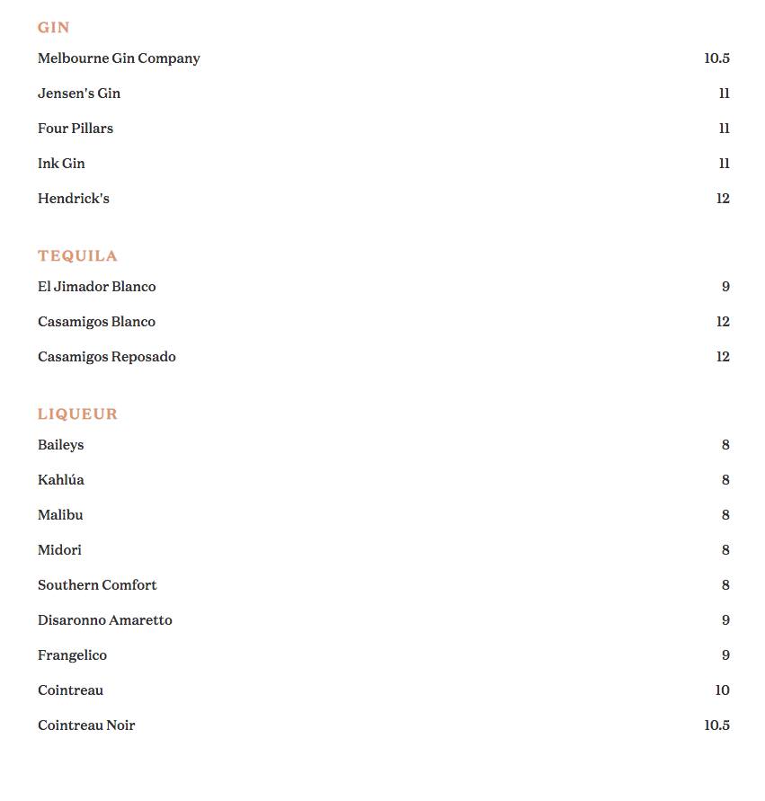 Menu at Jensens restaurant, Kareela