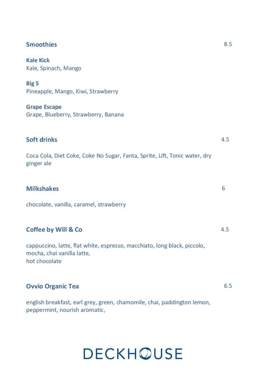 Menu at Deckhouse Woolwich restaurant, Woolwich