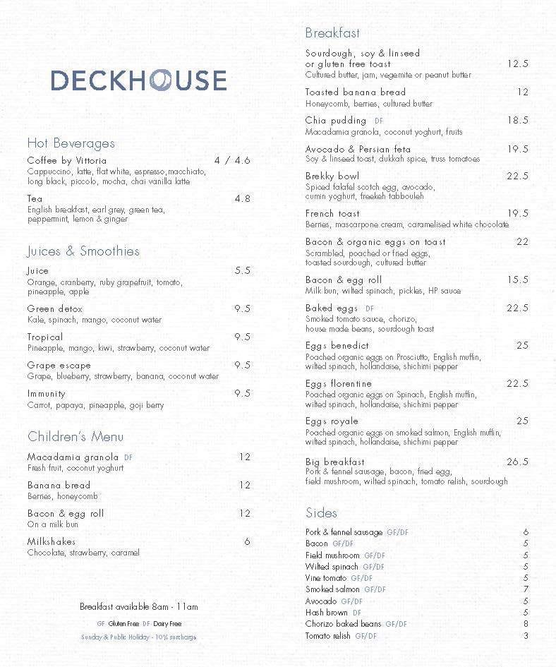Menu at Deckhouse Woolwich restaurant, Woolwich