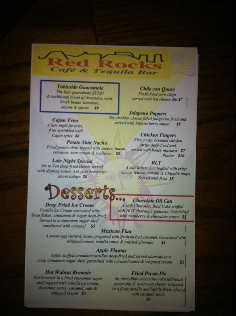 Menu at Red Rocks Cafe & Tequila Bar, Centreville