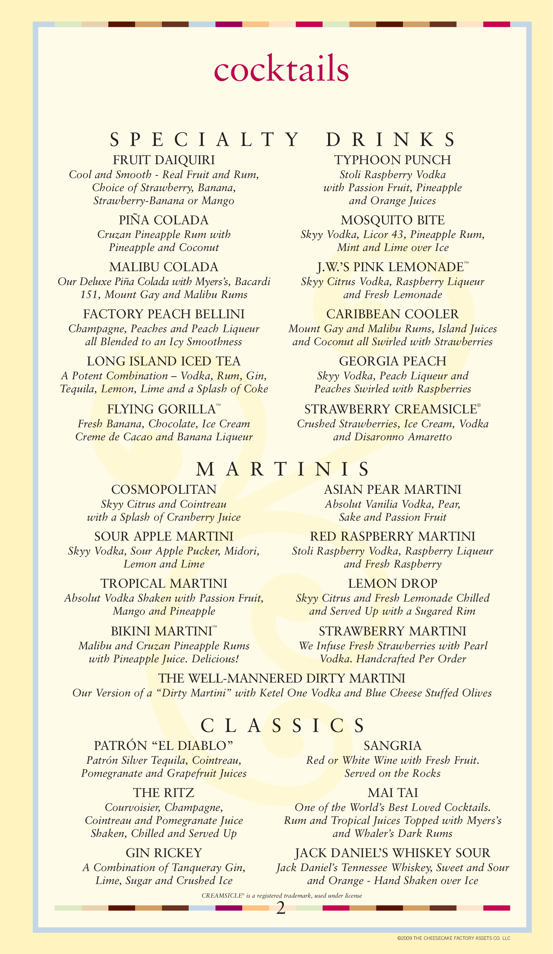 Menu at The Cheesecake Factory, Novi, 27679 Novi Rd