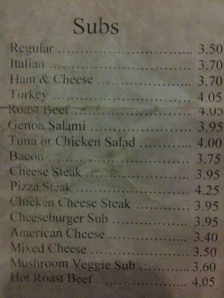 Menu at Anderson's Country Store restaurant, Pittsgrove Township