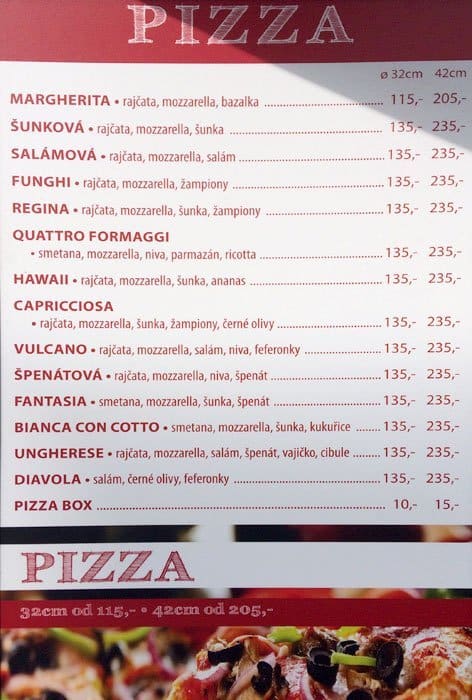 Menu at Quatro Gusto restaurant, Prague, Korunní 103