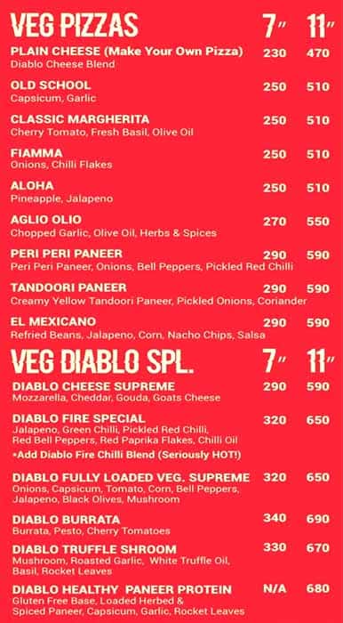 Menu at Diablo Pizza, Mumbai