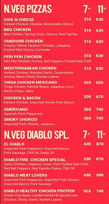 Menu at Diablo Pizza, Mumbai