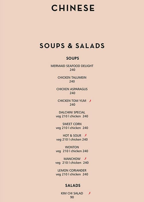 Menu of Dalchini, Qutab Institutional Area, New Delhi