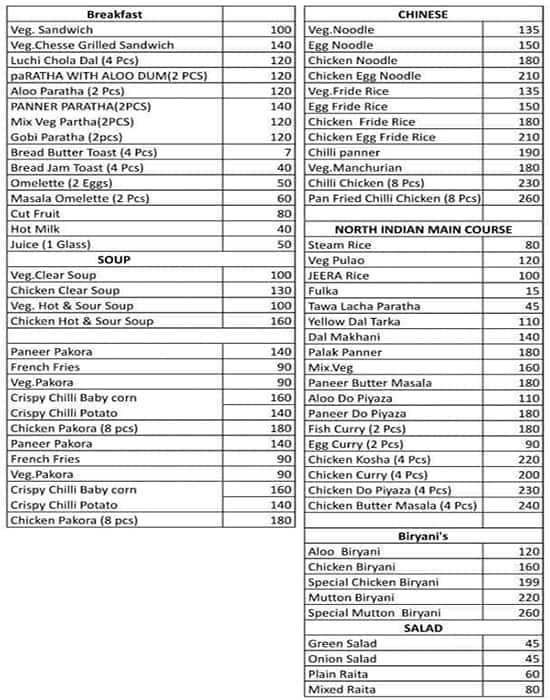 Menu of Crystal Kitchen, Picnic Garden, Kolkata