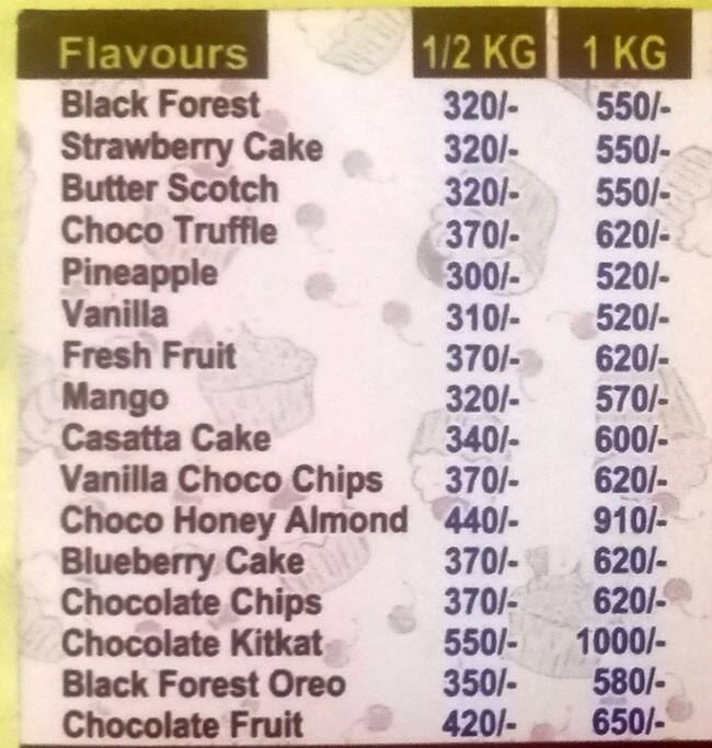 Menu of Eggless Cake Shop, Sector 64, Noida