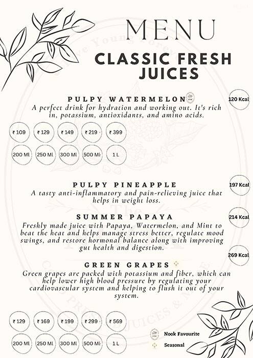 Menu of The Nook, Indraprastha, Dehradun