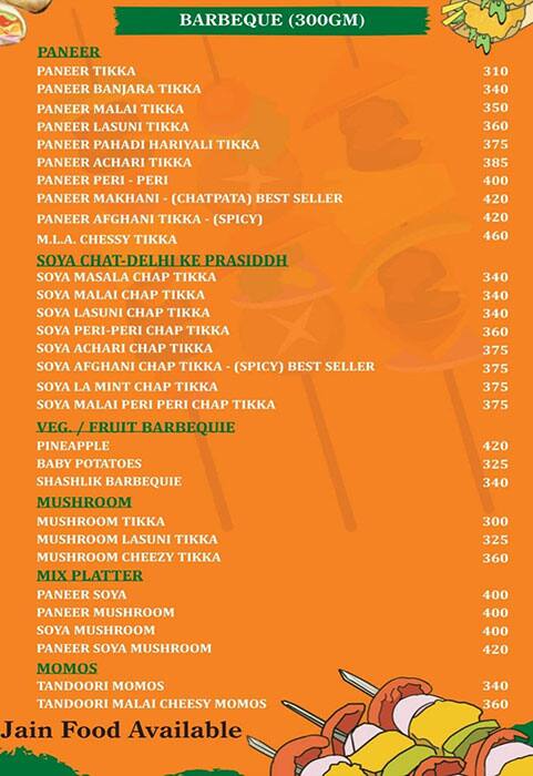Menu of MLA Smoky BBQ & Frankies, Airport Gandhinagar Highway, Gandhinagar