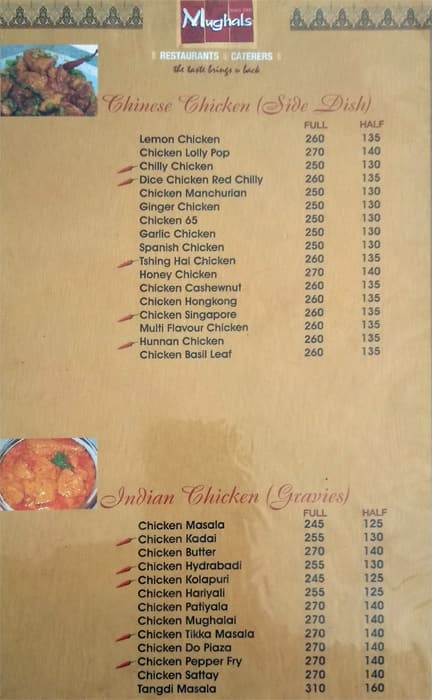 Menu at Mughal's Restaurant, Bengaluru