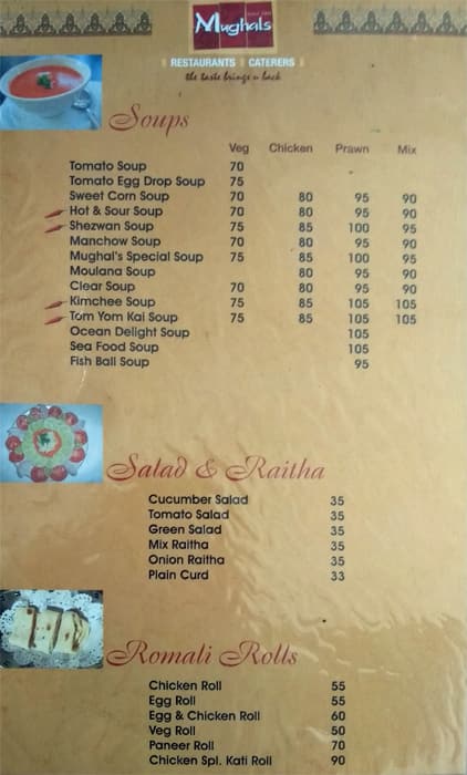 Menu at Mughal's Restaurant, Bengaluru