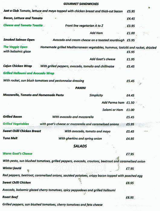 Menu at Cafe Menta, Esher