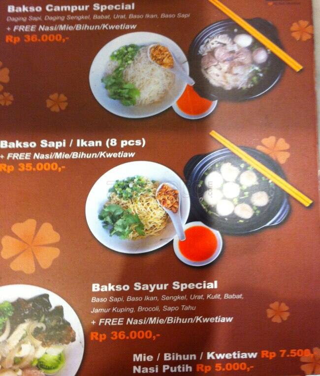 Menu at Bakso A Fung restaurant, Tangerang, Sumarecon Mall Serpong