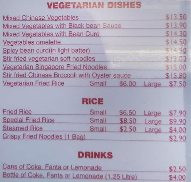 Menu at Diamond Chinese Restaurant, Heidelberg