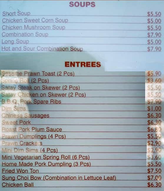 Menu at Diamond Chinese Restaurant, Heidelberg