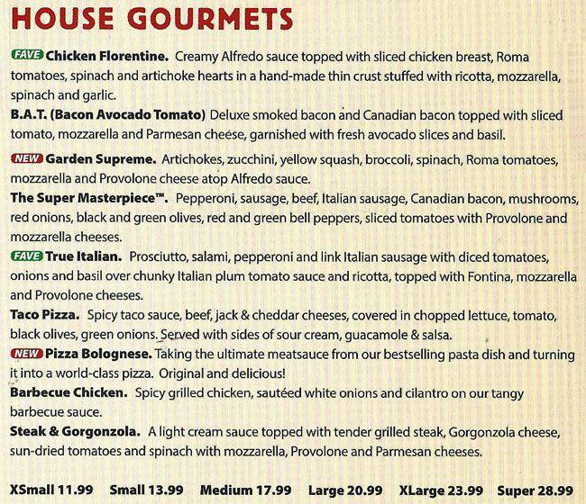 Menu at Picasso's pizzeria, Dallas, Dallas Pkwy
