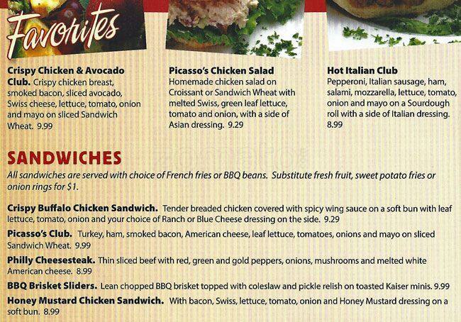 Menu at Picasso's pizzeria, Dallas, Dallas Pkwy