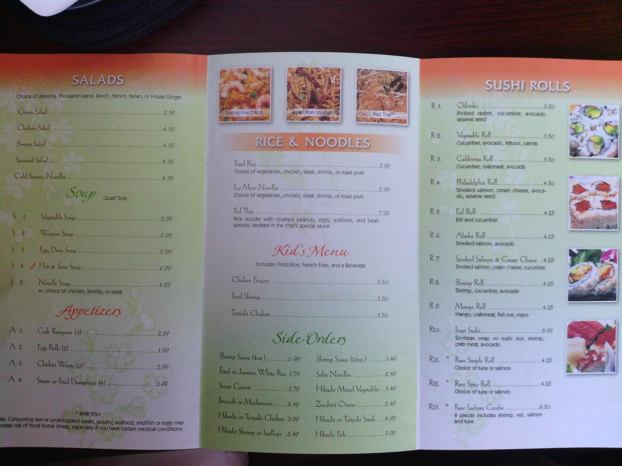 Menu at Tokyo Express restaurant, Arden