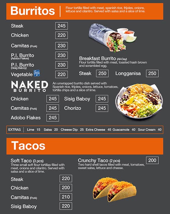 Menu at Army Navy fast food, Pasay, Andrews Ave