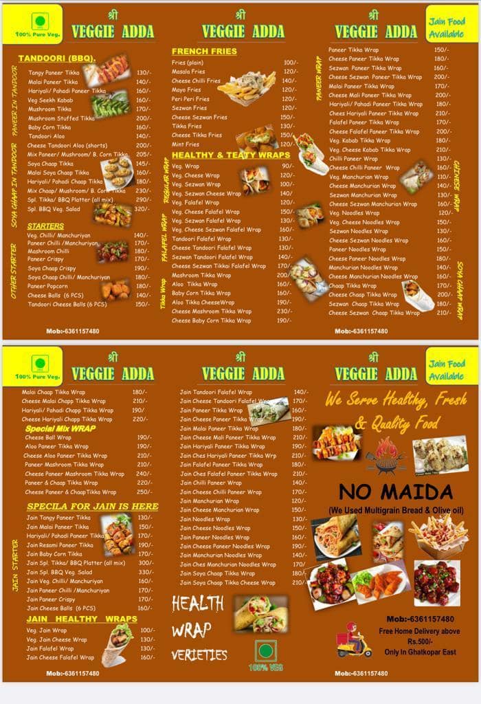 Menu at Shri Veggie Adda, Mumbai