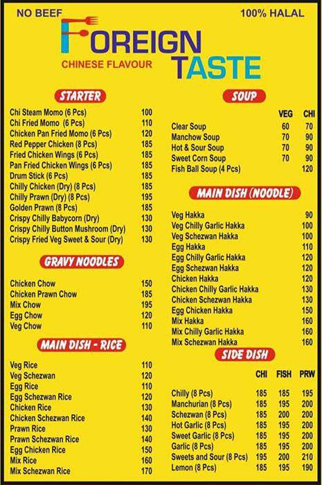 Menu of Foreign Taste, Topsia, Kolkata