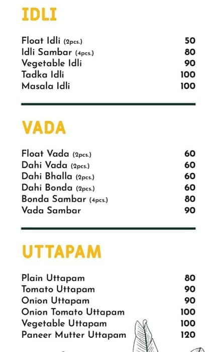 Menu at dosai a south indian restaurant, Dehradun