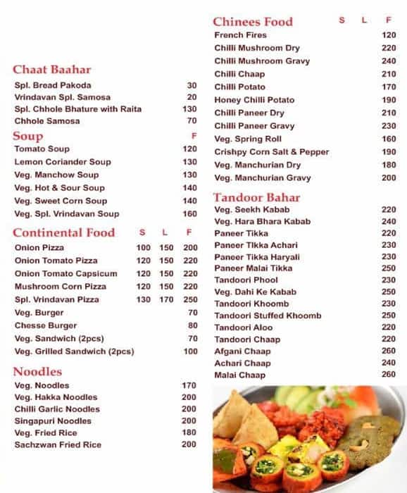 Menu of Vrindavan Sweets, Sector 63, Noida