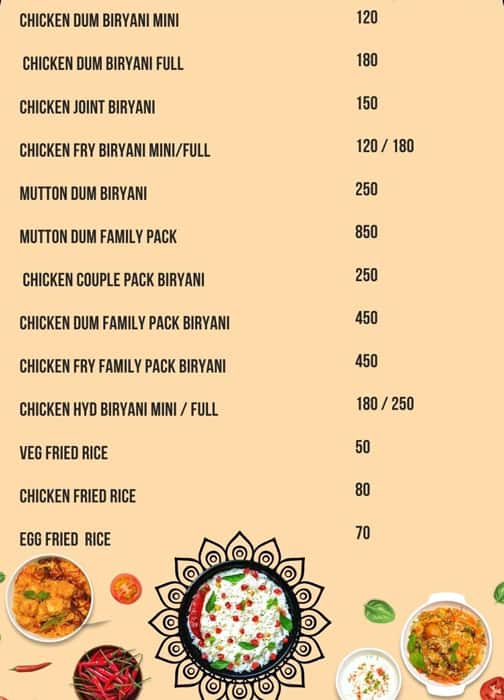 Menu of New Bismillah Biryani Hotel, Islampet, Vijayawada