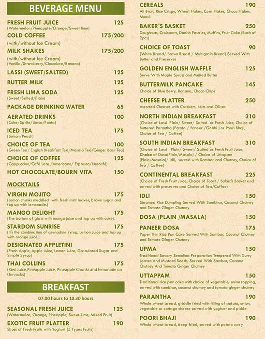 Menu of Topaz, Ajmer Highway, Jaipur